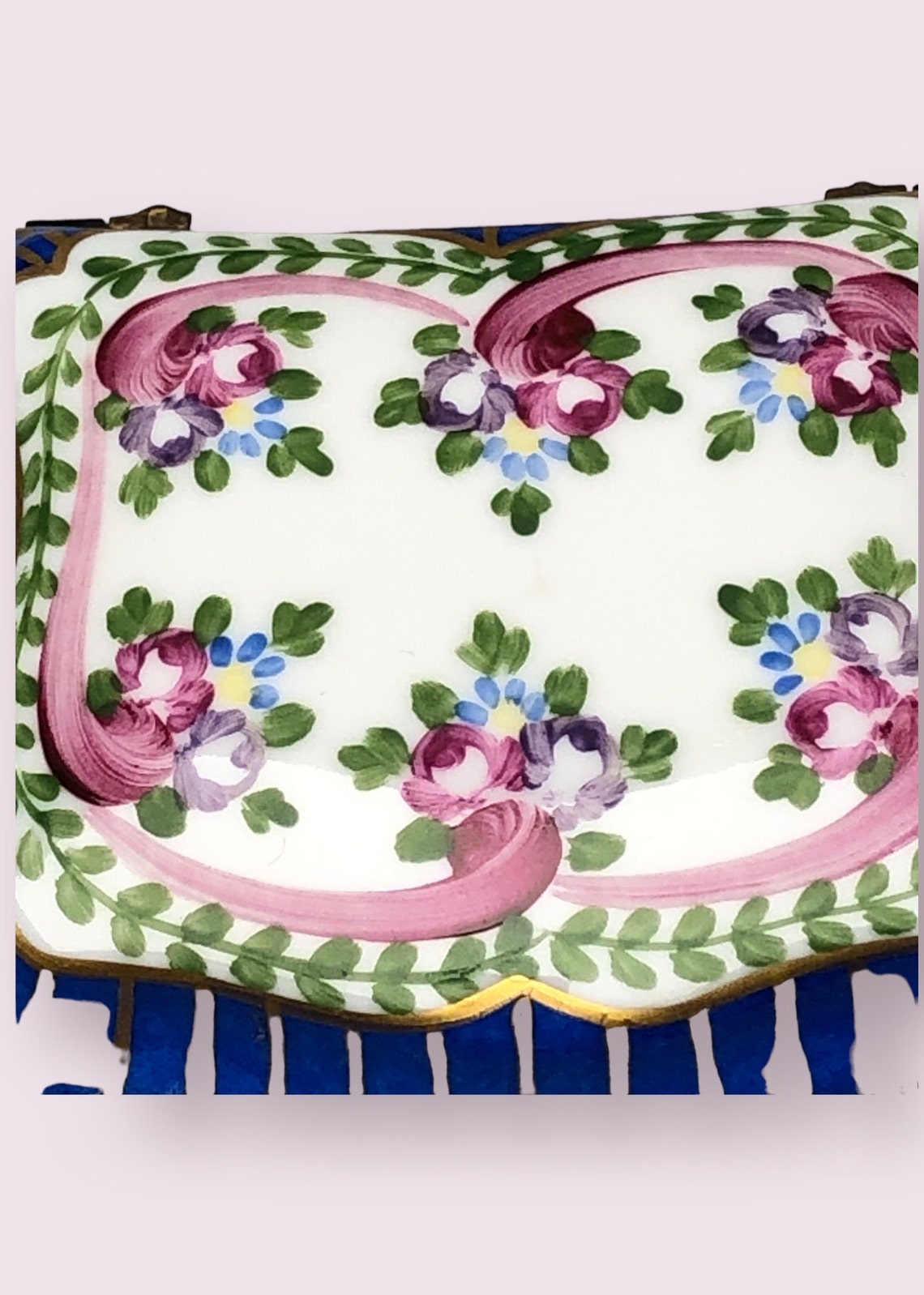 Large 3x2x2 Limoges Pill Box Trinket Box Hand Painted Blue Gold Pink ...