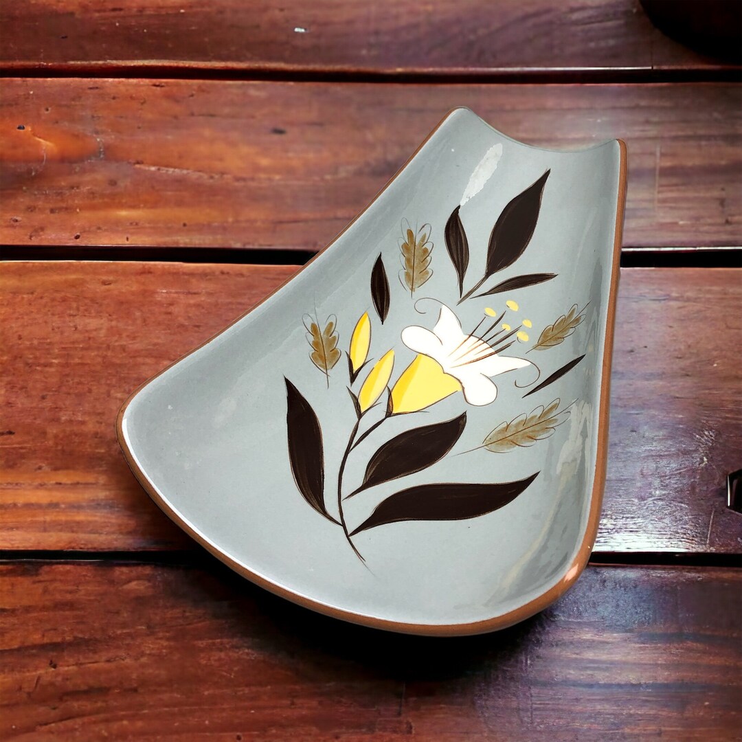 STANGL Pottery Golden Harvest Footed Serving Dish Tray Blue Hand ...