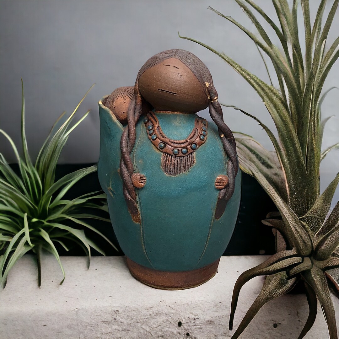 Buy Val Knight Studio Pottery, 6 Teal Mother and Baby Papoose Native ...