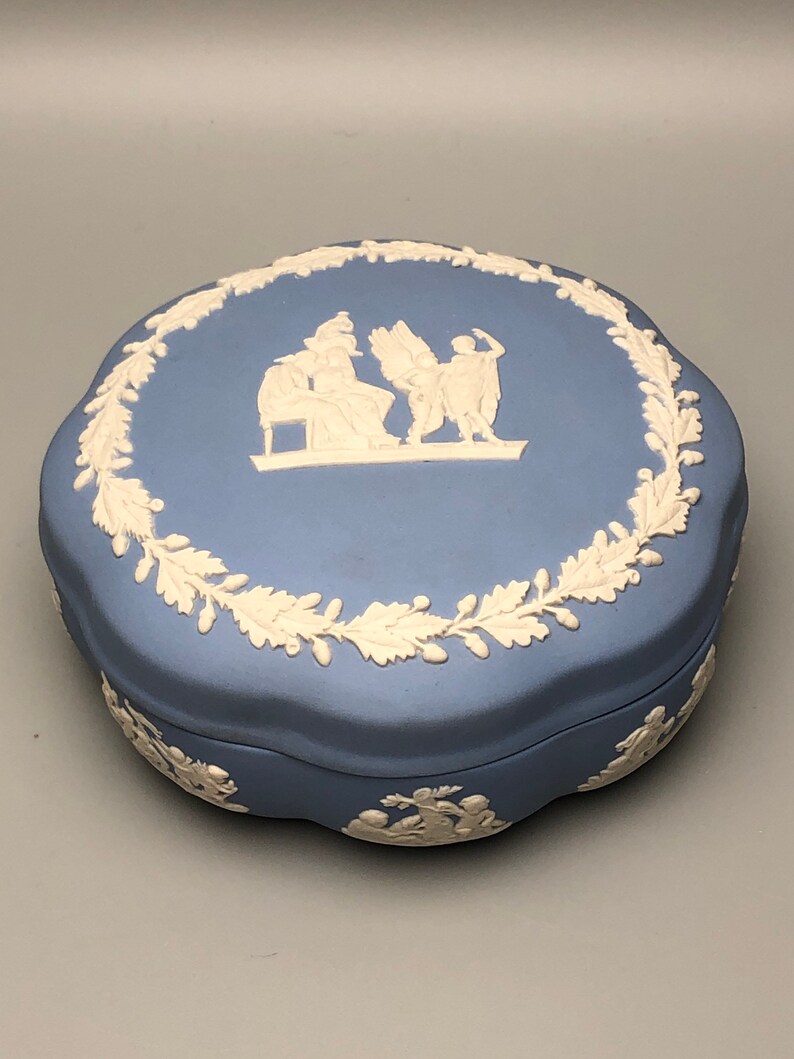 60s Wedgwood Blue Covered Trinket Box 5x2 Round | Etsy