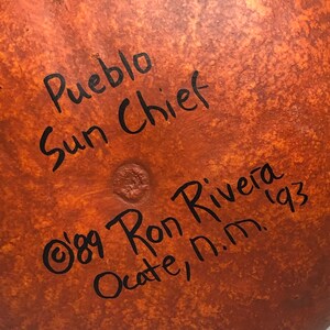 1989 RON RIVERA Native American Pueblo Sun Chief Signed Dated Gourd 5 ...