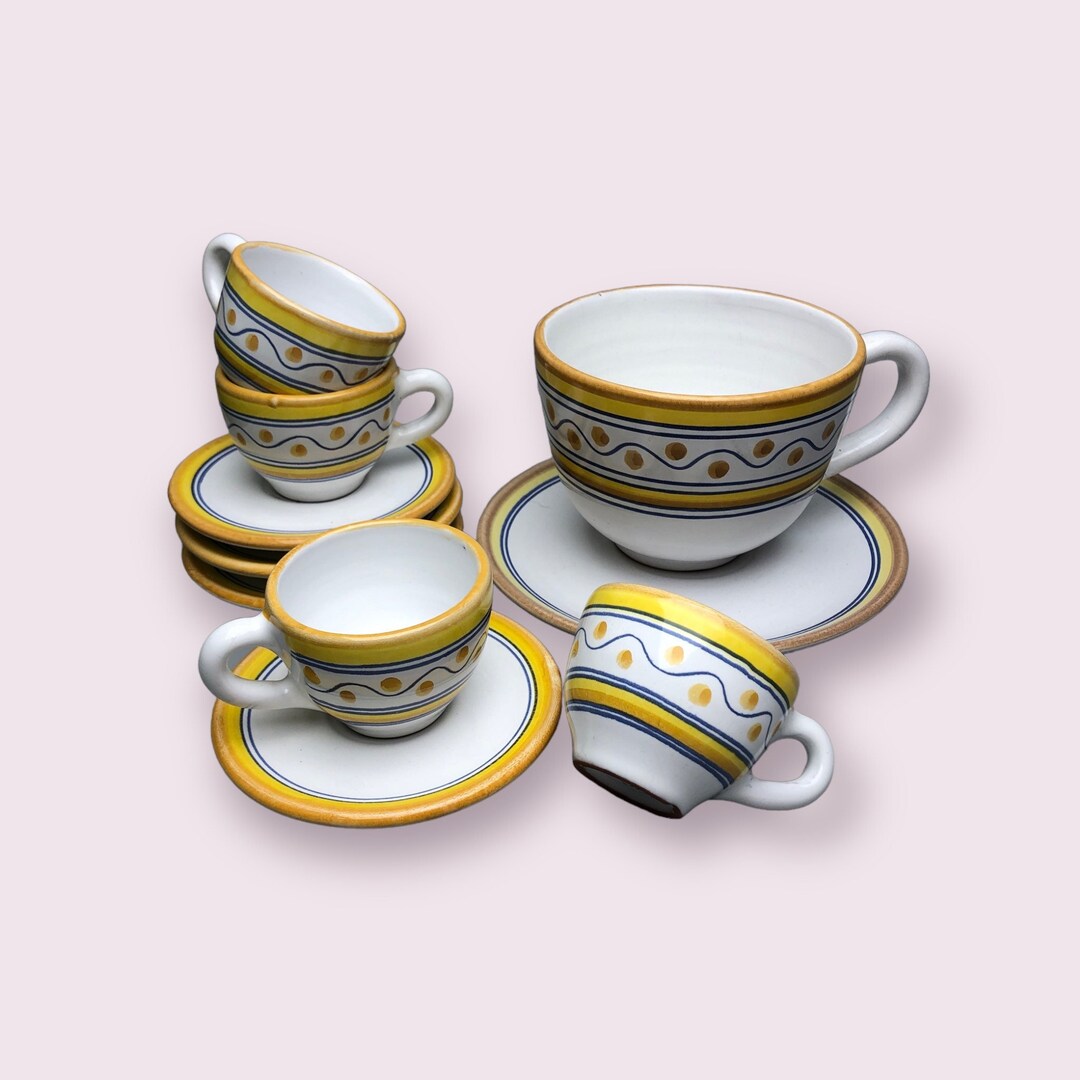 Hand Painted Signed Pottery Set From Peru, 1 Large Teacup/soup Bowl and ...