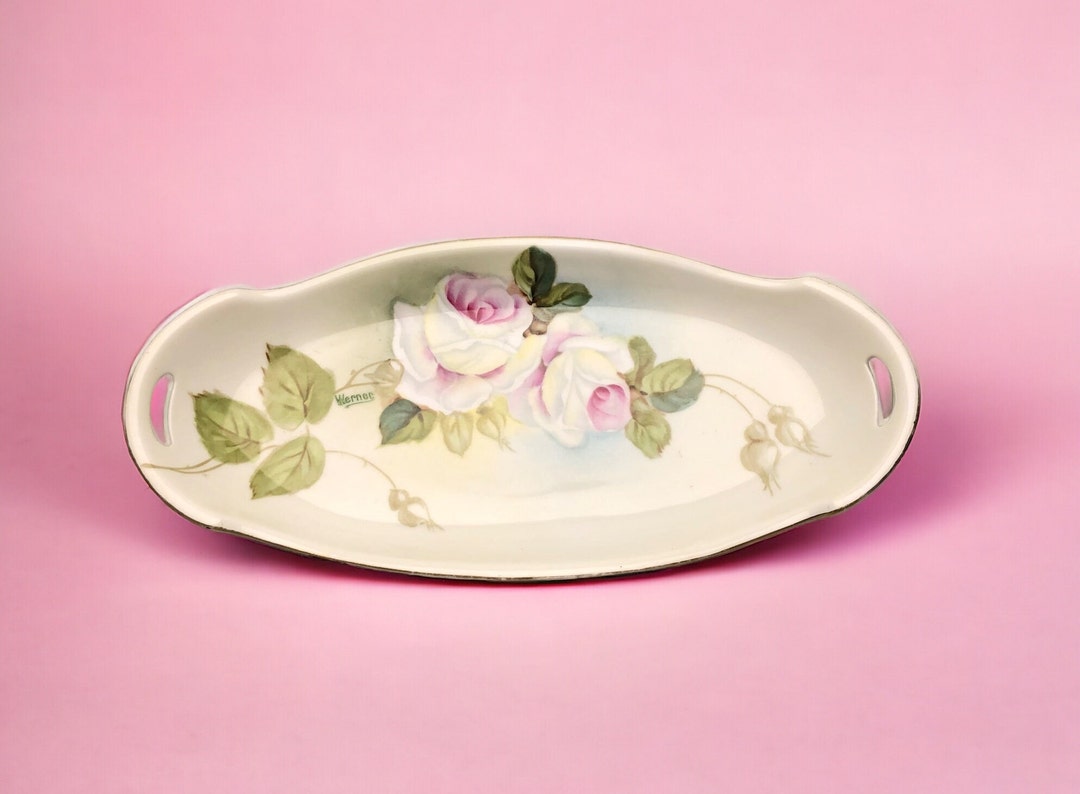 Regina Ware 10" Long Porcelain Oval Celery Tray Pierced Handles Hand ...