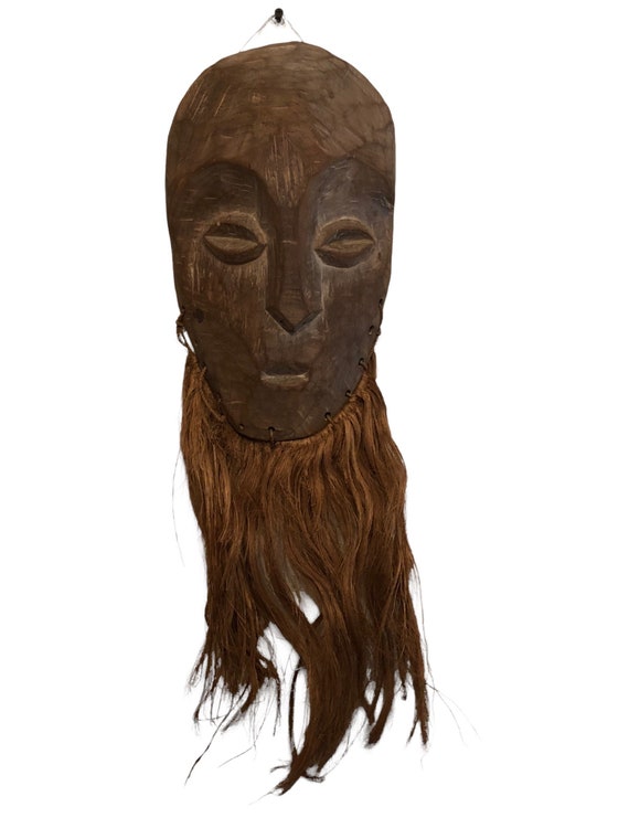13 Wooden African Mask With Long Raffia Beard - Etsy