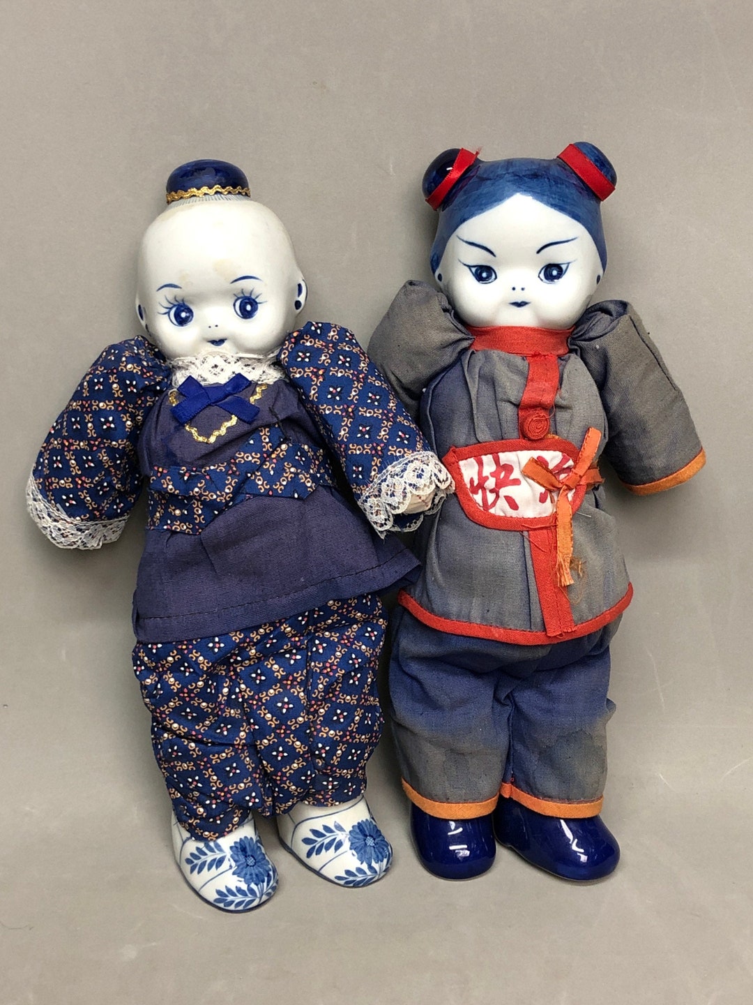 Pair Porcelain Asian Delft Blue Dolls With Clogs Japanese - Etsy