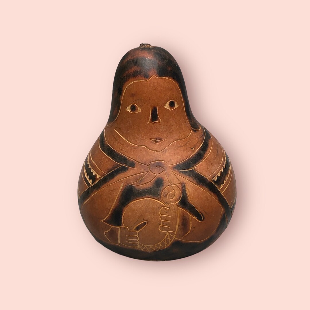 5" Gourd Hand Carved Peruvian Woman Carving Folkart Seeds Rattle - Etsy
