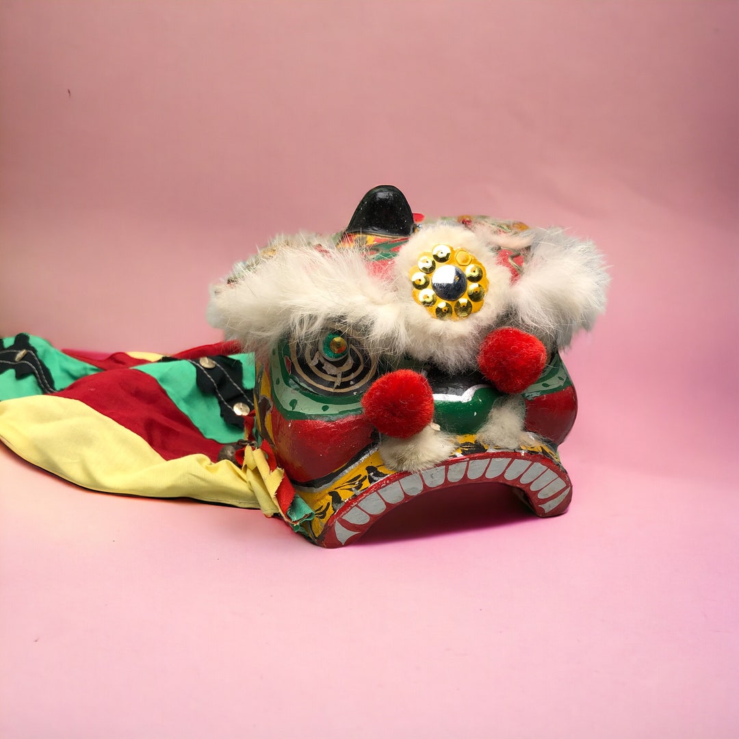 Vintage Paper Maché Dragon Head Puppet Doll Open Mouth Asian Ornate ...