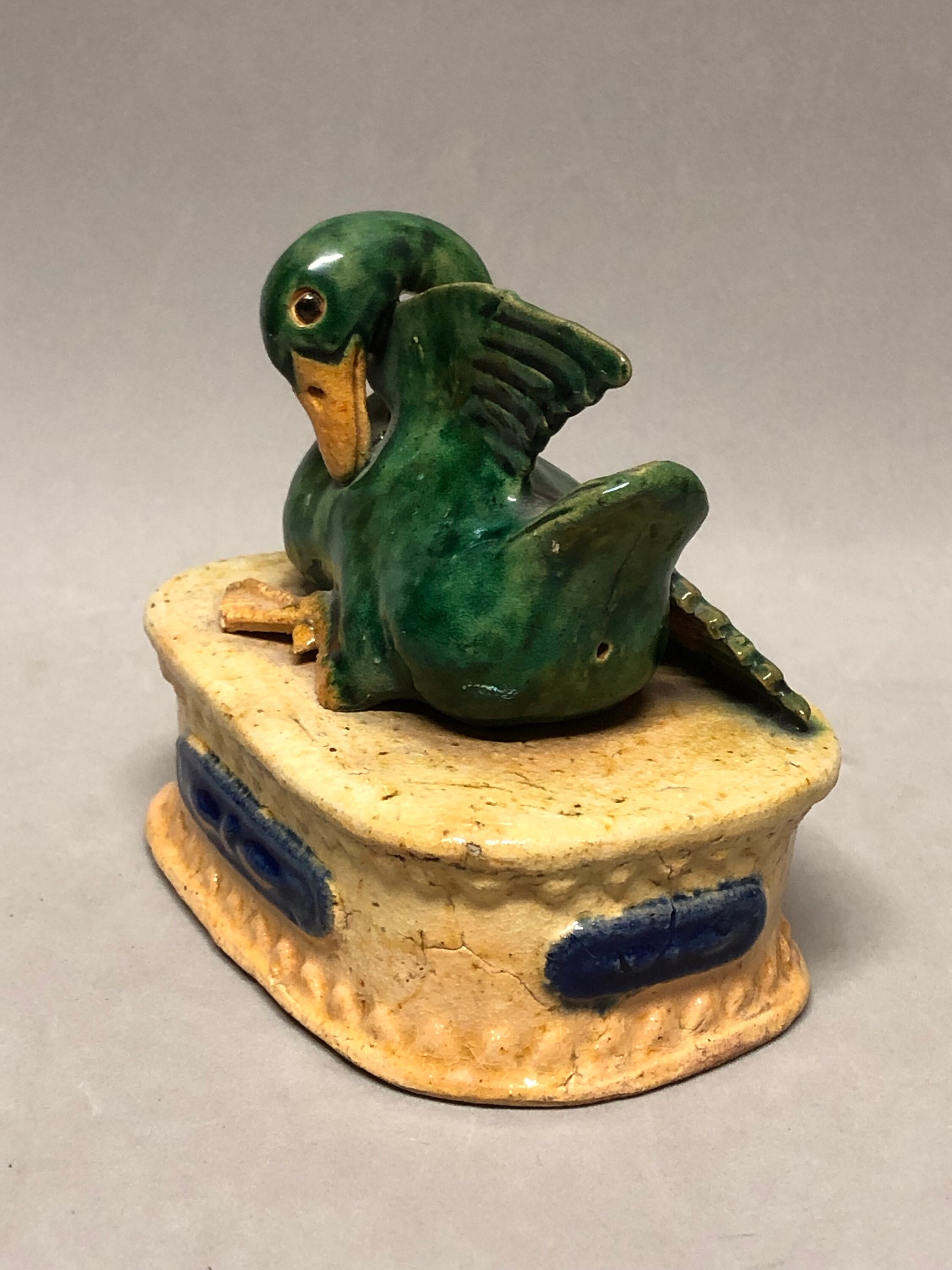 Rare Vintage Mud Clay Green Duck on Tan Base Figurine China - Etsy