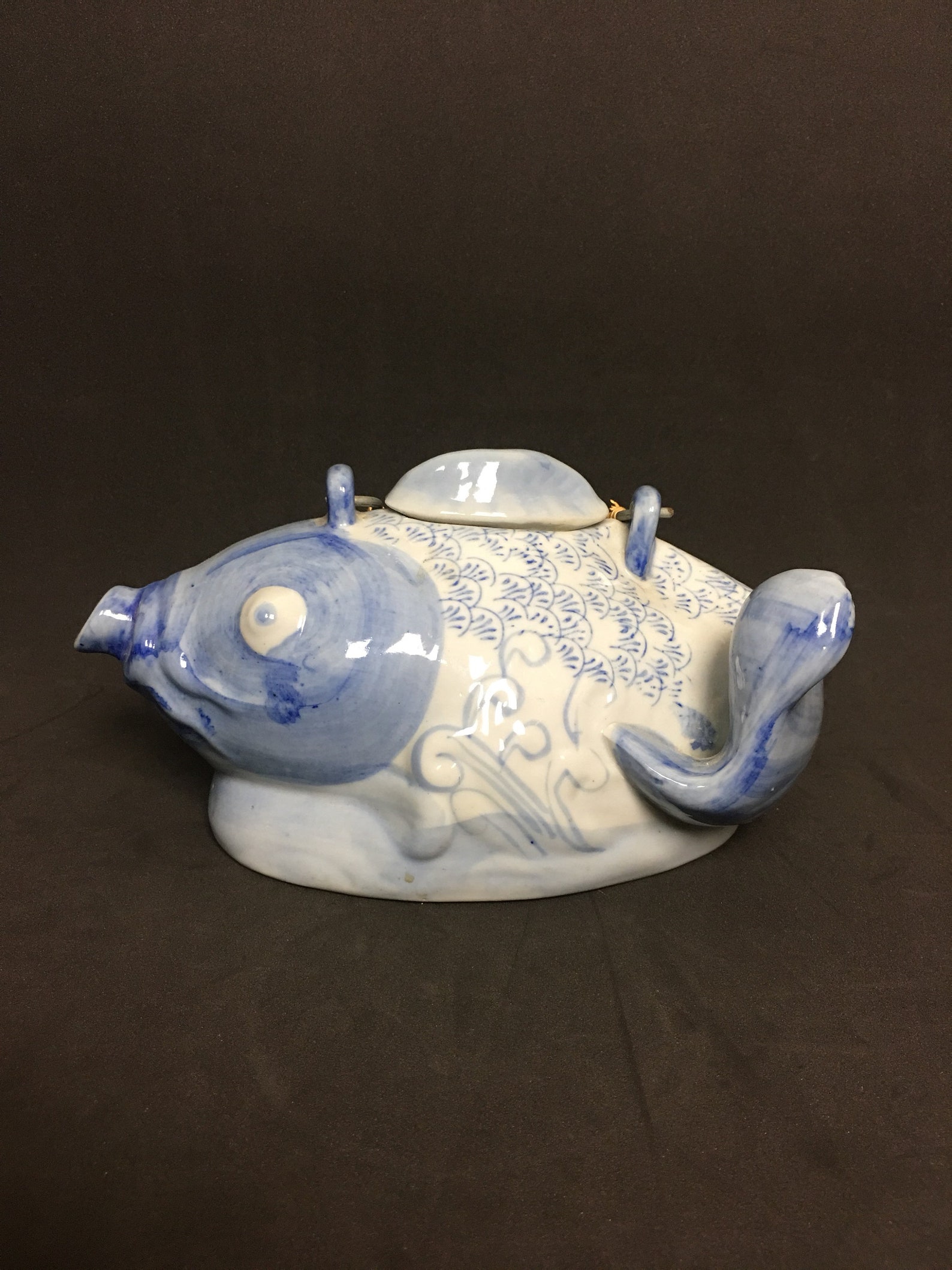 Koi Fish Teapot Asian Porcelain Hand Painted Blue White China | Etsy