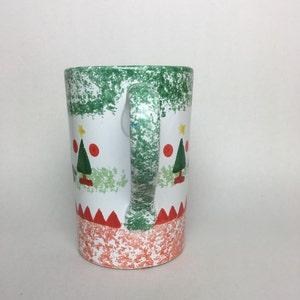 Tall Spongeware Pottery Pitcher Red Green Christmas Tree Reindeer ...