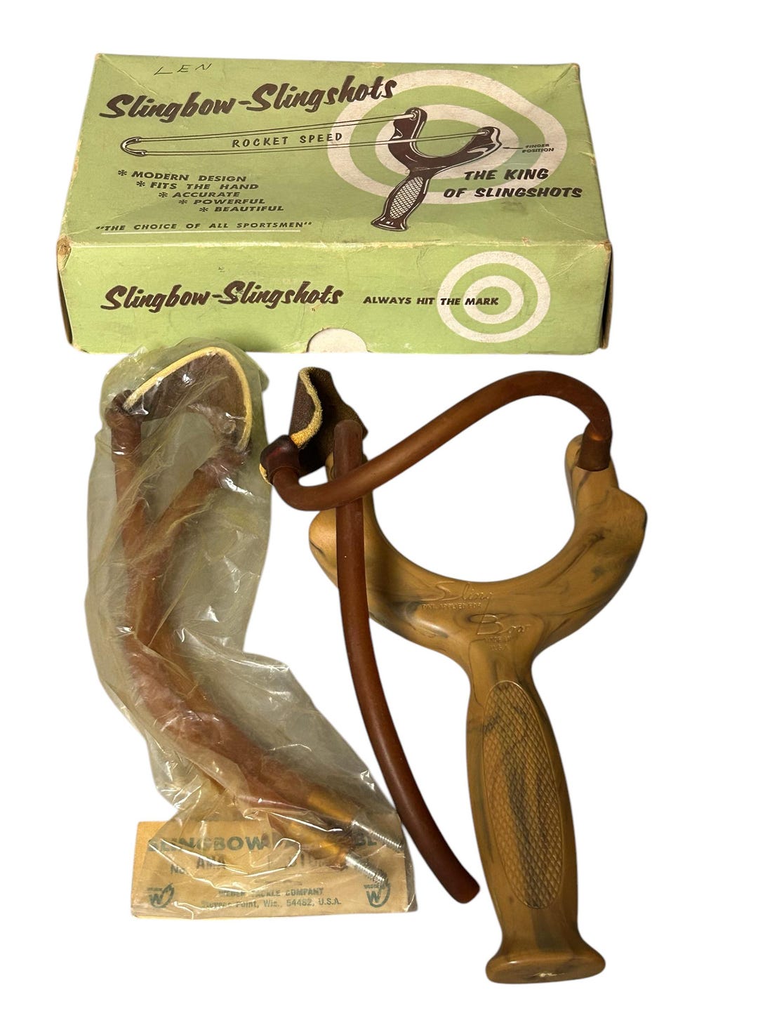 50's Weber Sling Bow Slingshot Original Box Plastic Composite Slingbow ...