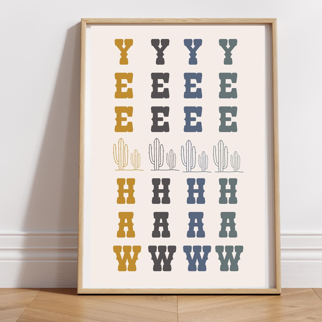 Yee Haw Typography Art Print: Western Cowboy Cowgirl Dorm Decor Boys ...