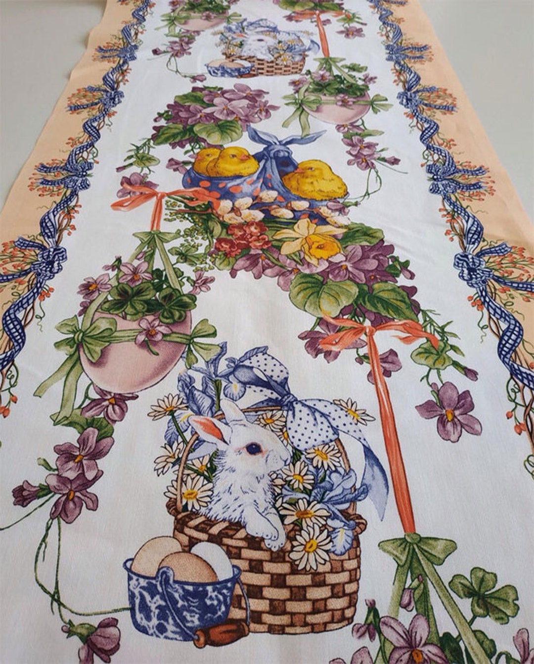 Easter Table Runner With Spring Design Flowers,egg, Bunny. Easter ...