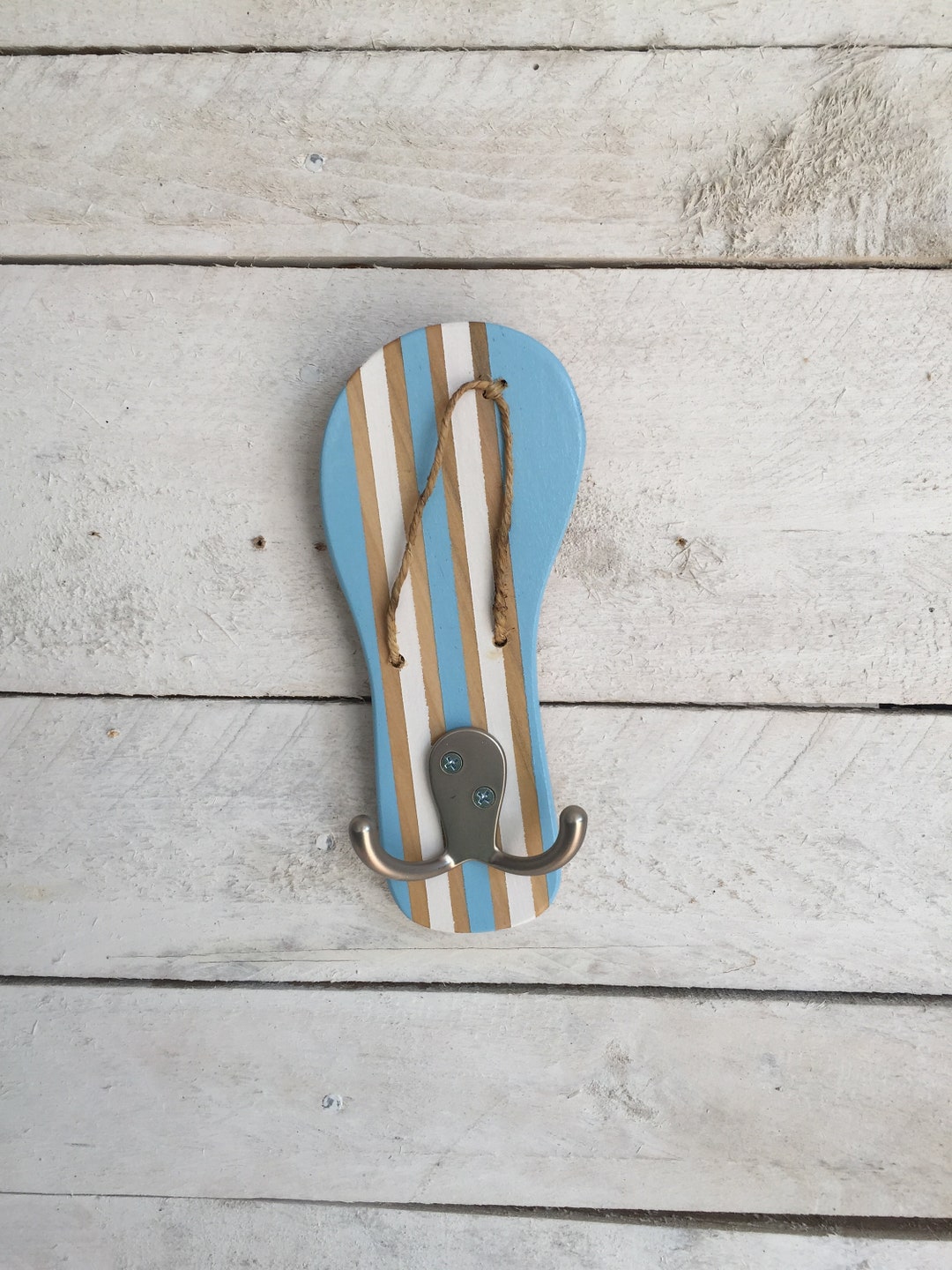 Flip Flop Towel Rack: Beach House Decor, Carolina Blue Stripes - Etsy