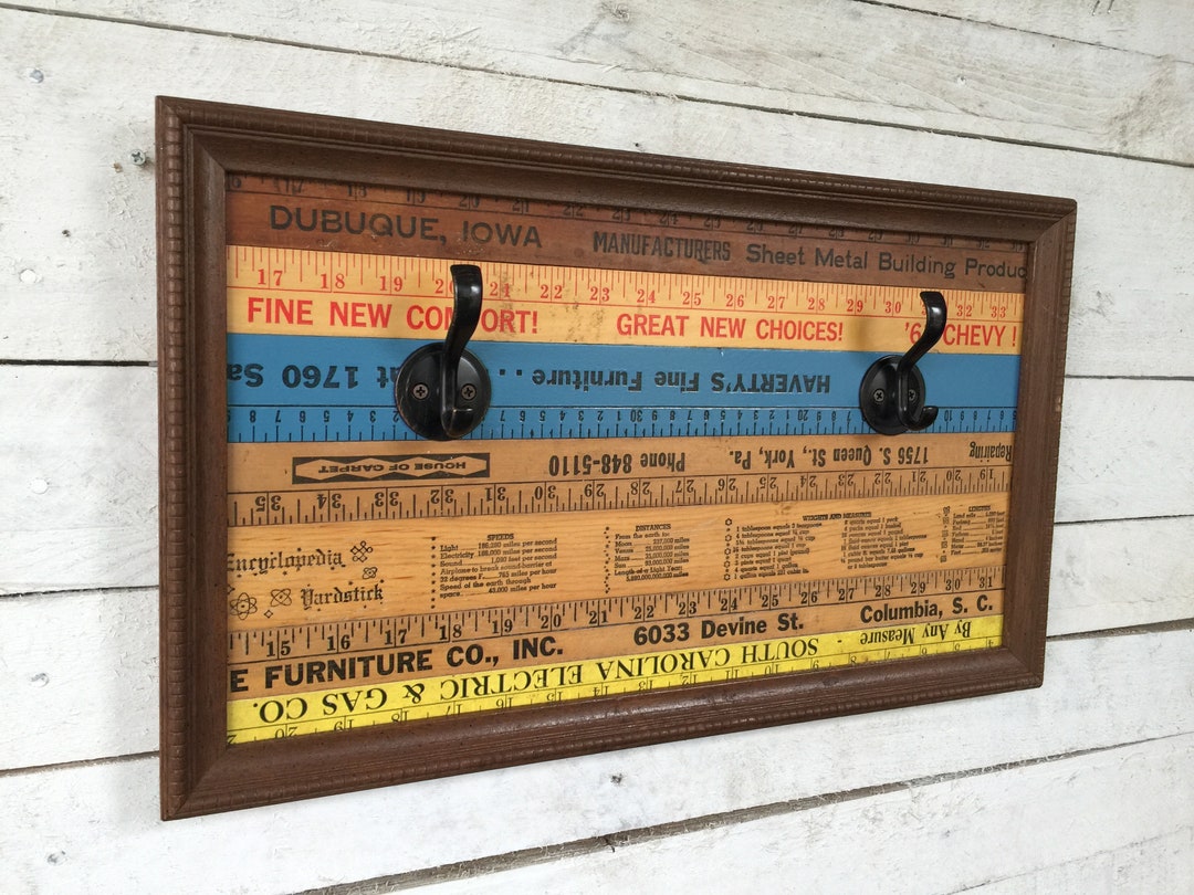 Yardstick Wall Art, Unique Wall Hooks, Hallway Coat Rack, Rustic Key ...
