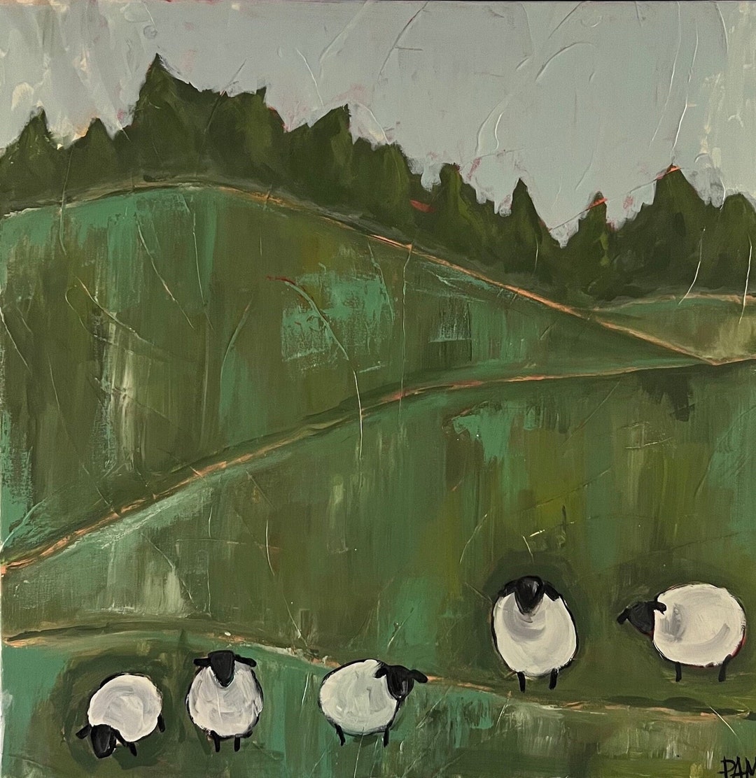 The Sheep of His Pasture Original Painting by Pam Killerlain 36 X 36 ...