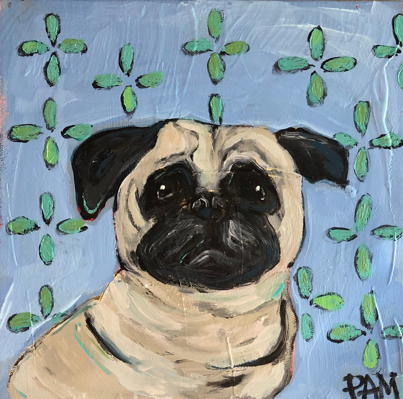 Original Dog Painting Pug Original Acrylic Painting by Pam Killerlain ...