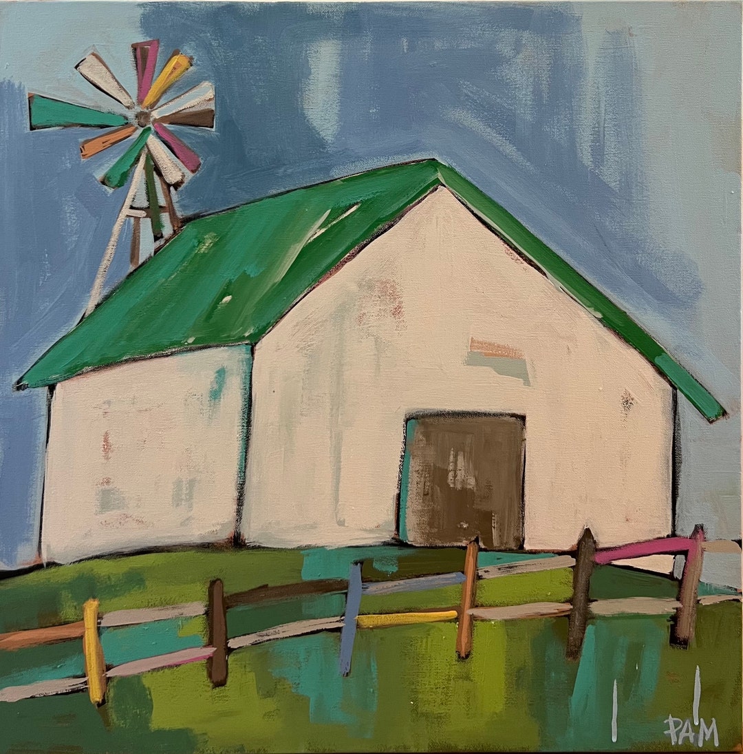 Original Barn + Windmill Painting by Pam Killerlain 24 X 24 Inch ...