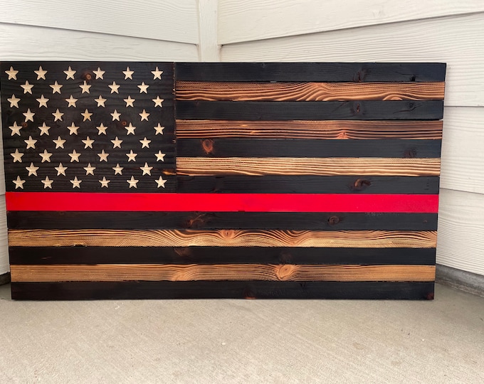 Redline American Flag, Firefighters Flag, Rustic American Wooden Flag ...