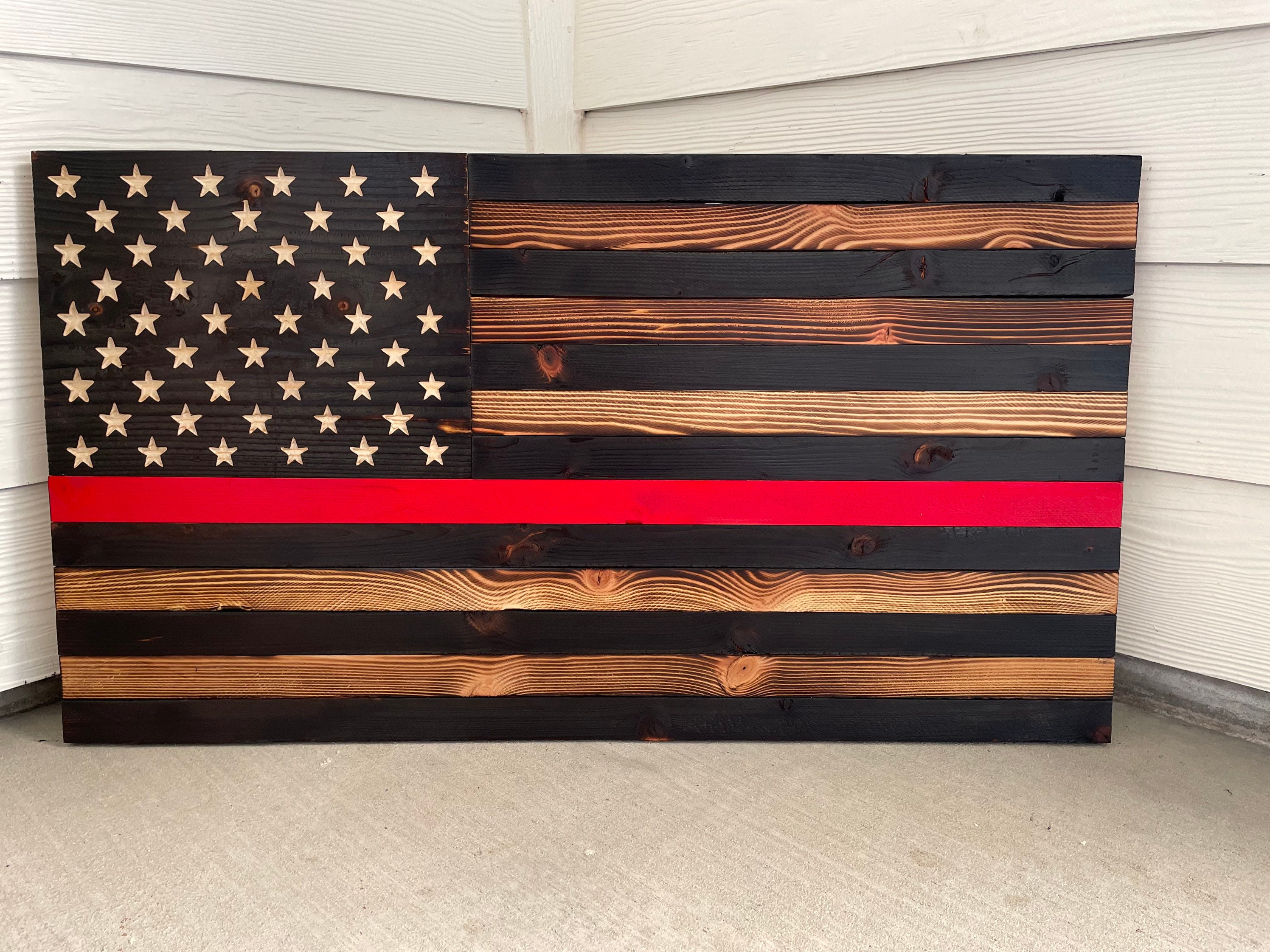 Redline American Flag, Firefighters Flag, Rustic American Wooden Flag ...