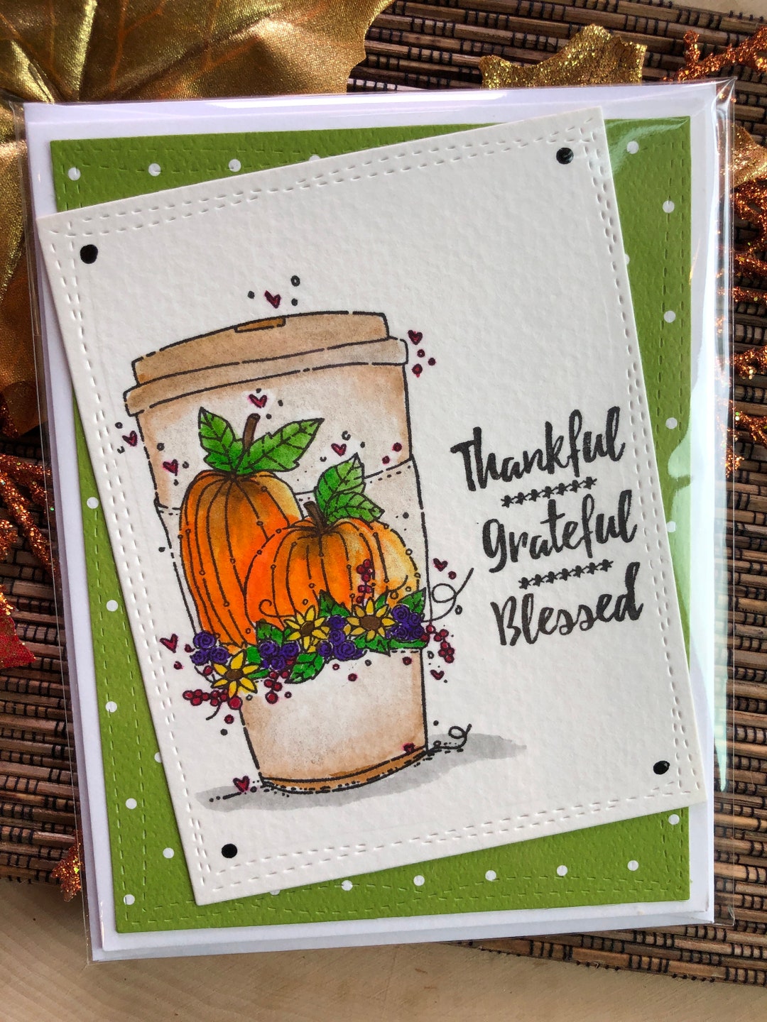 Thankful Grateful Blessed Thanksgiving Card Blessed - Etsy