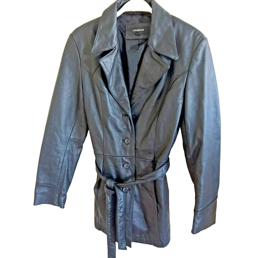 Colebrook & Co VTG 90s Leather Jacket Trench Coat Black Womens Sz S ...