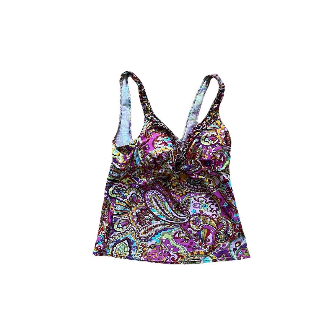 ABS Vintage Y2K Paisley Babydoll Tankini Top Babydoll Sz 6 Small Summer ...