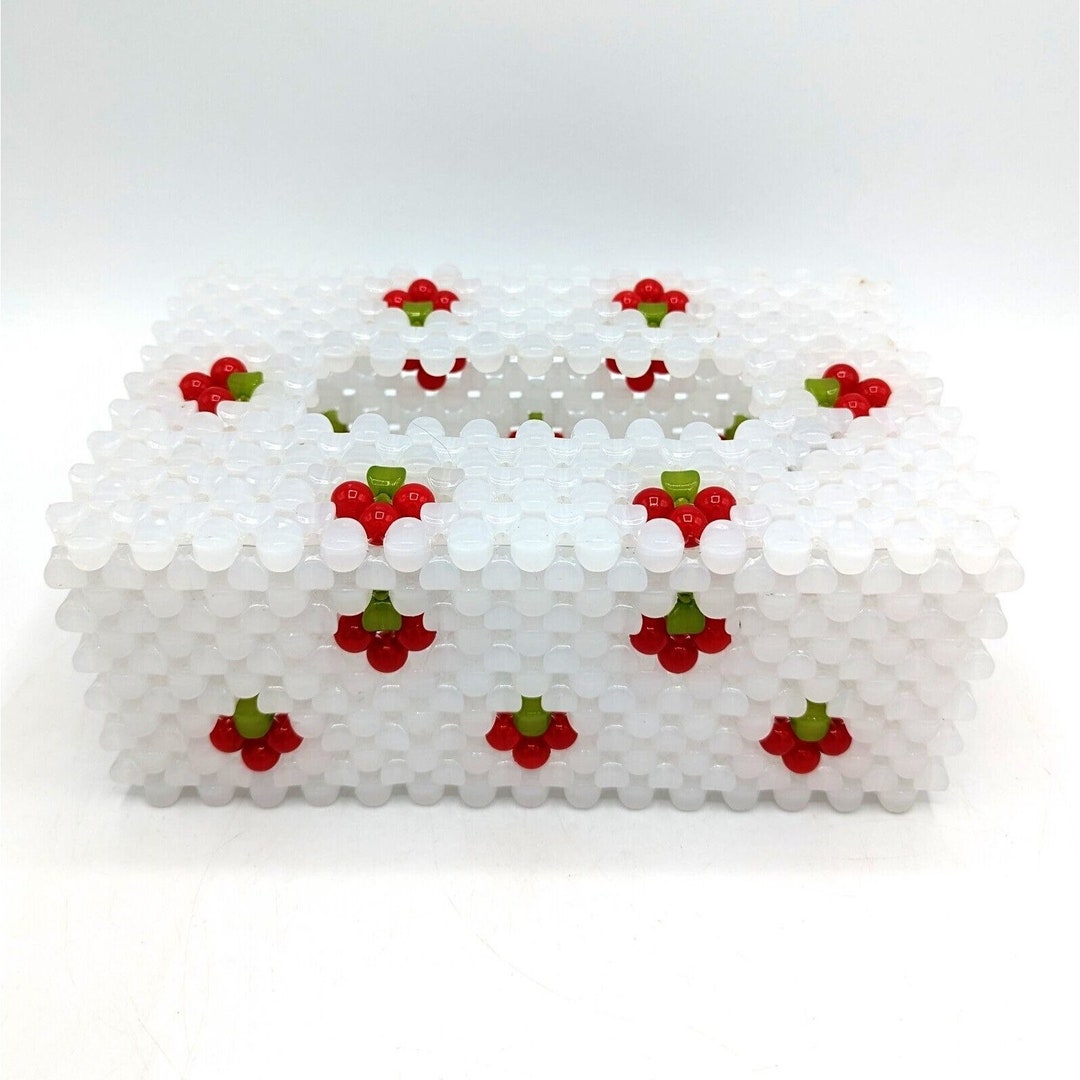 Vintage Handmade Crafted Folk Art Beaded Tissue Box Cover Holly ...