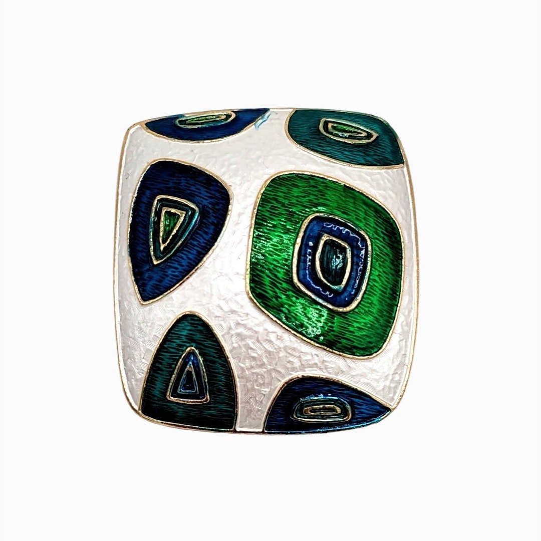 Vintage 1970s Parure Enamel Brooch Pin Funky Geo Blob Asymmetrical Gold ...