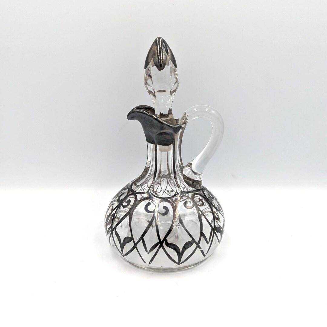 Antique Victorian Silver Overlay Blown Glass Cruet 7 Inch W Lead ...