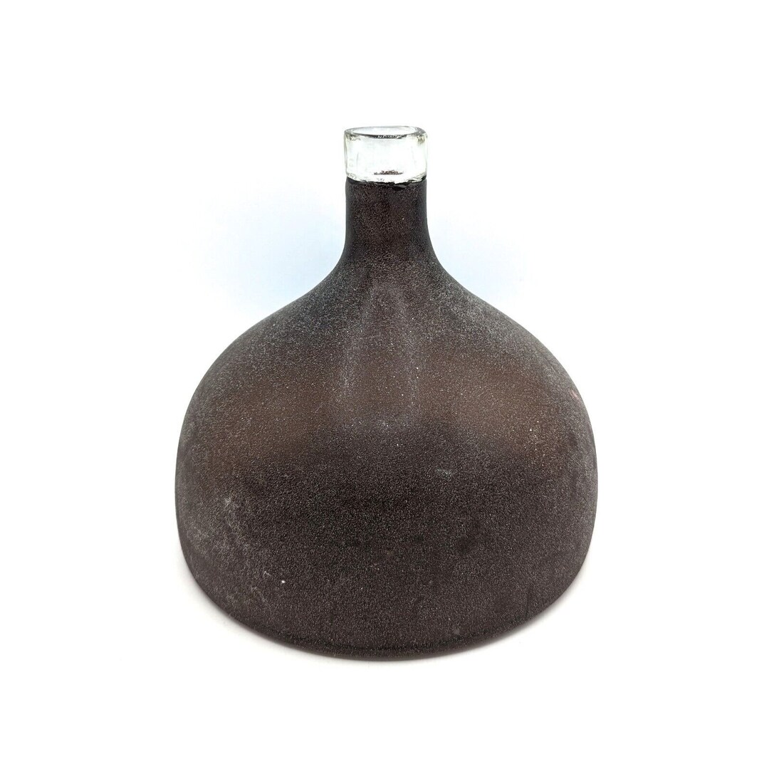 Vintage Hand Blown Recycled Glass Squat Jug Vase 8x8" Spain Amber Sand ...