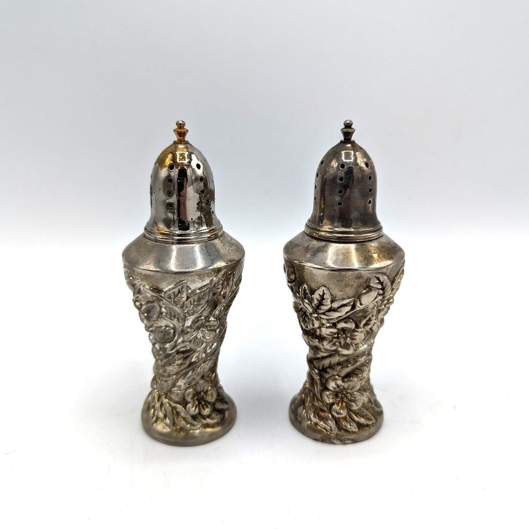 Ornate Victorian Salt & Pepper Shakers Silver Plate HEAVY Porcelain ...