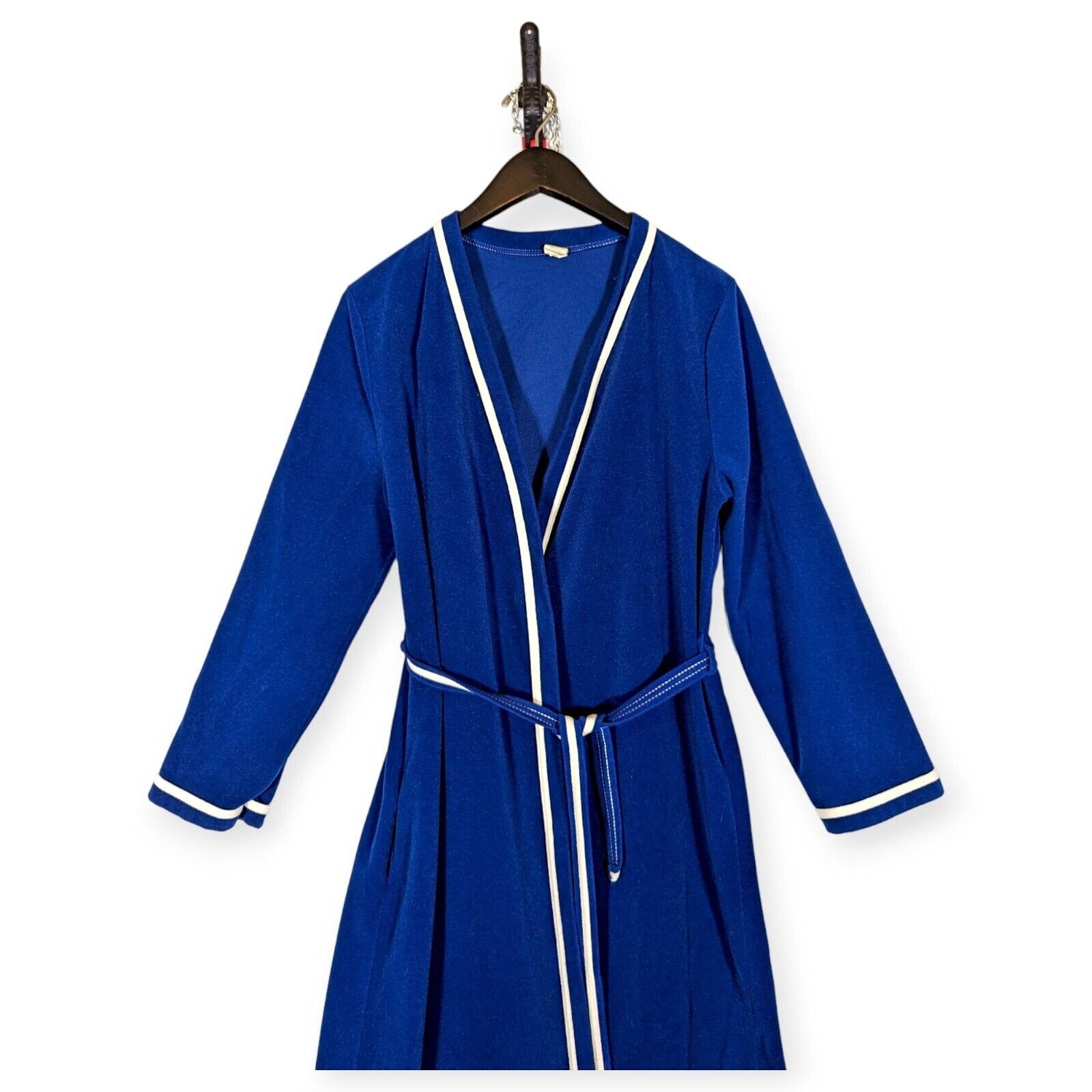 Vintage 1960s Full Length Dressing Gown Robe M Velour Belted Navy ...