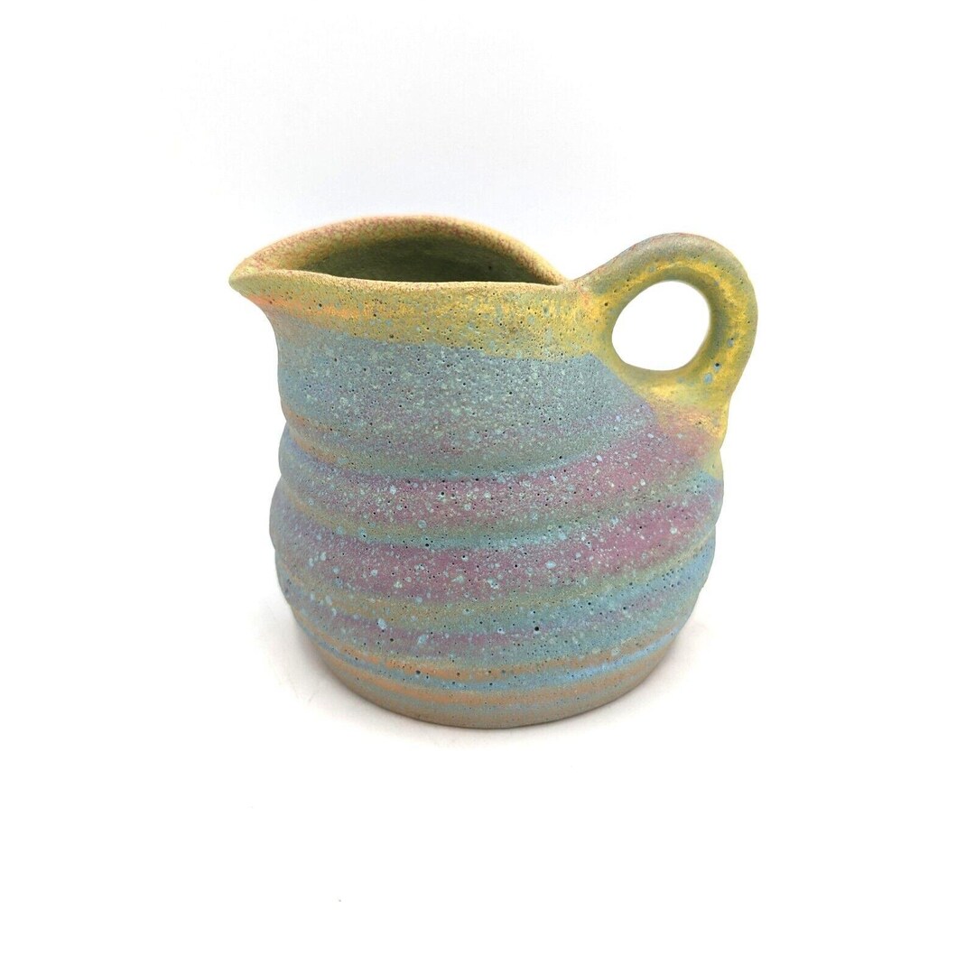 Vintage Artist Signed Raku Style RAINBOW Matte Finish Creamer Pastel ...