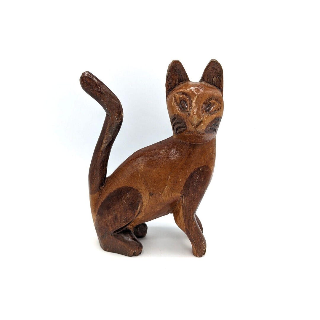 Vintage Cat Wooden Folk Art 7 Tall Hand Carved Cat Lady Primitive ...