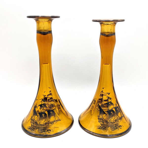 Amber Candlesticks - Etsy