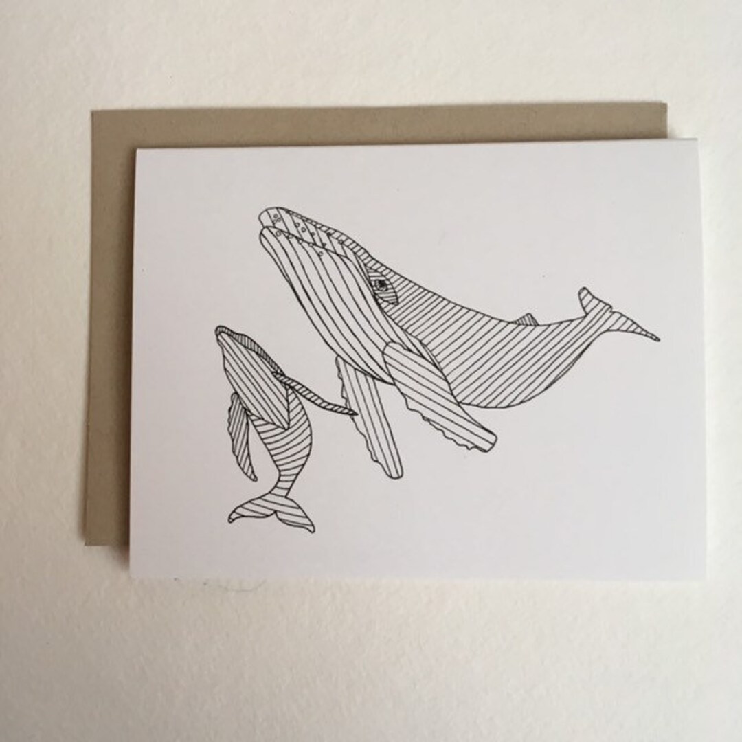 Humpback Whales Line Art Notecard - Recycled Paper - Etsy