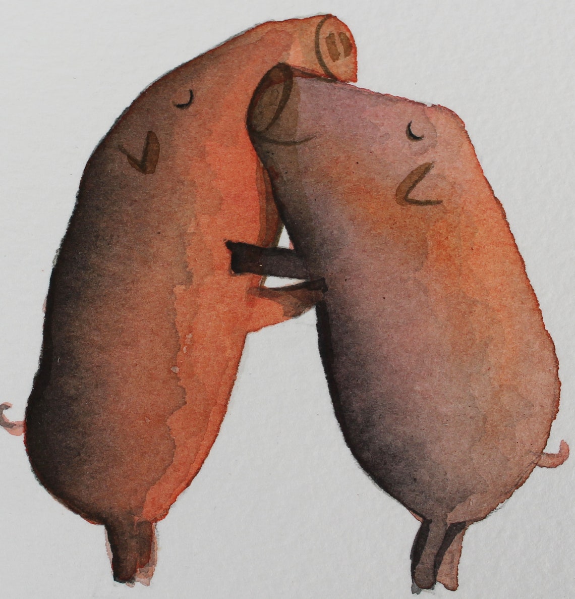 Illustration Hug Pigs Color Print Illustrated Picture Acrylic ...