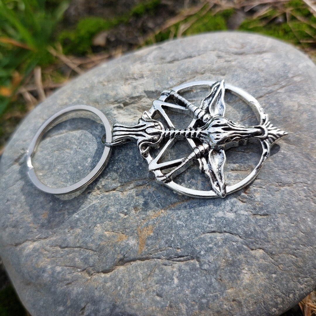 Baphomet Pentagram Keychain Goat Skull Keychain Baphomet Keychain ...