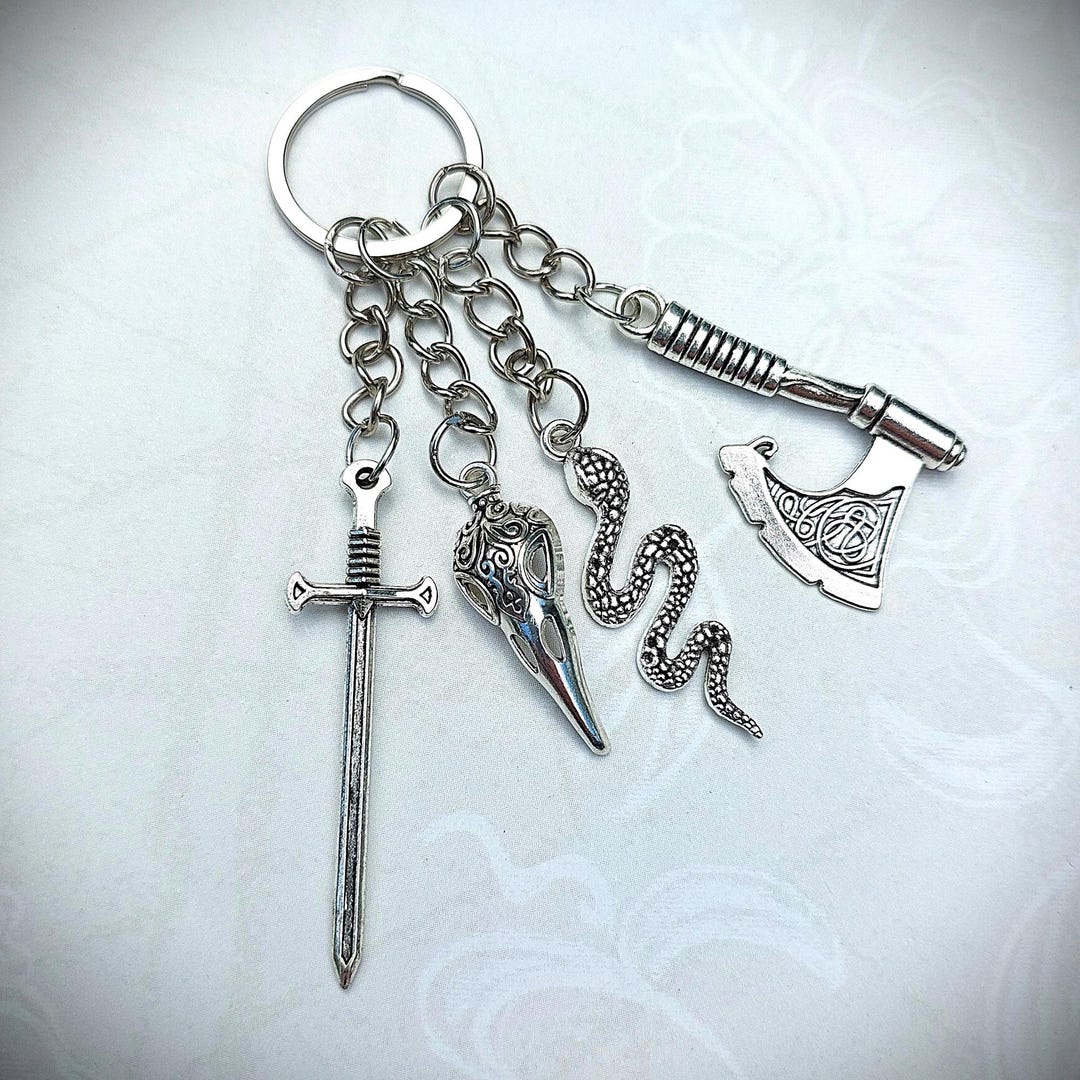 Viking Key Ring - Gothic Key Ring, Sword, Snake, Bird Skull, Axe, Viking Bag Charm, Gothic - Etsy