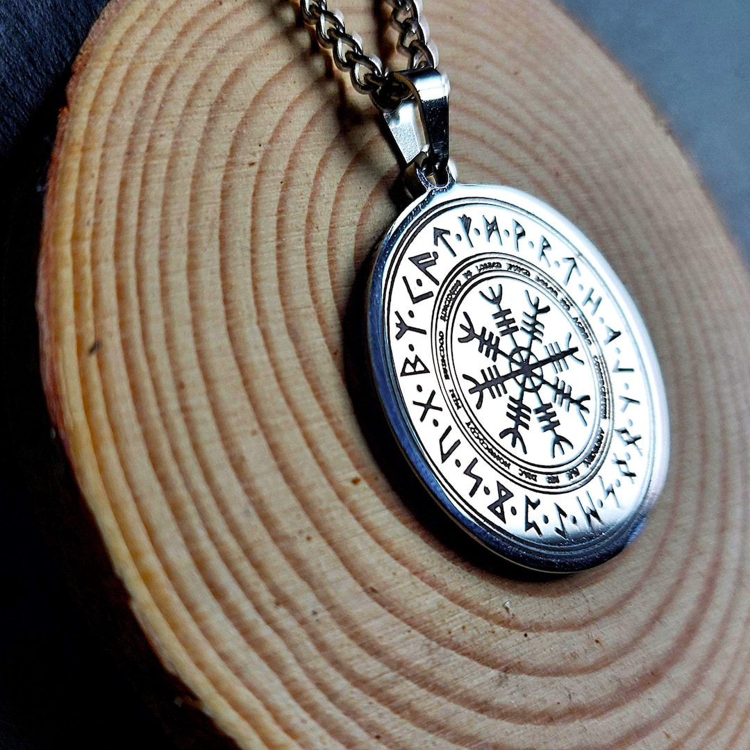 Viking Runic Aegishjalmur Necklace - Futhark Runes, Norse Viking ...