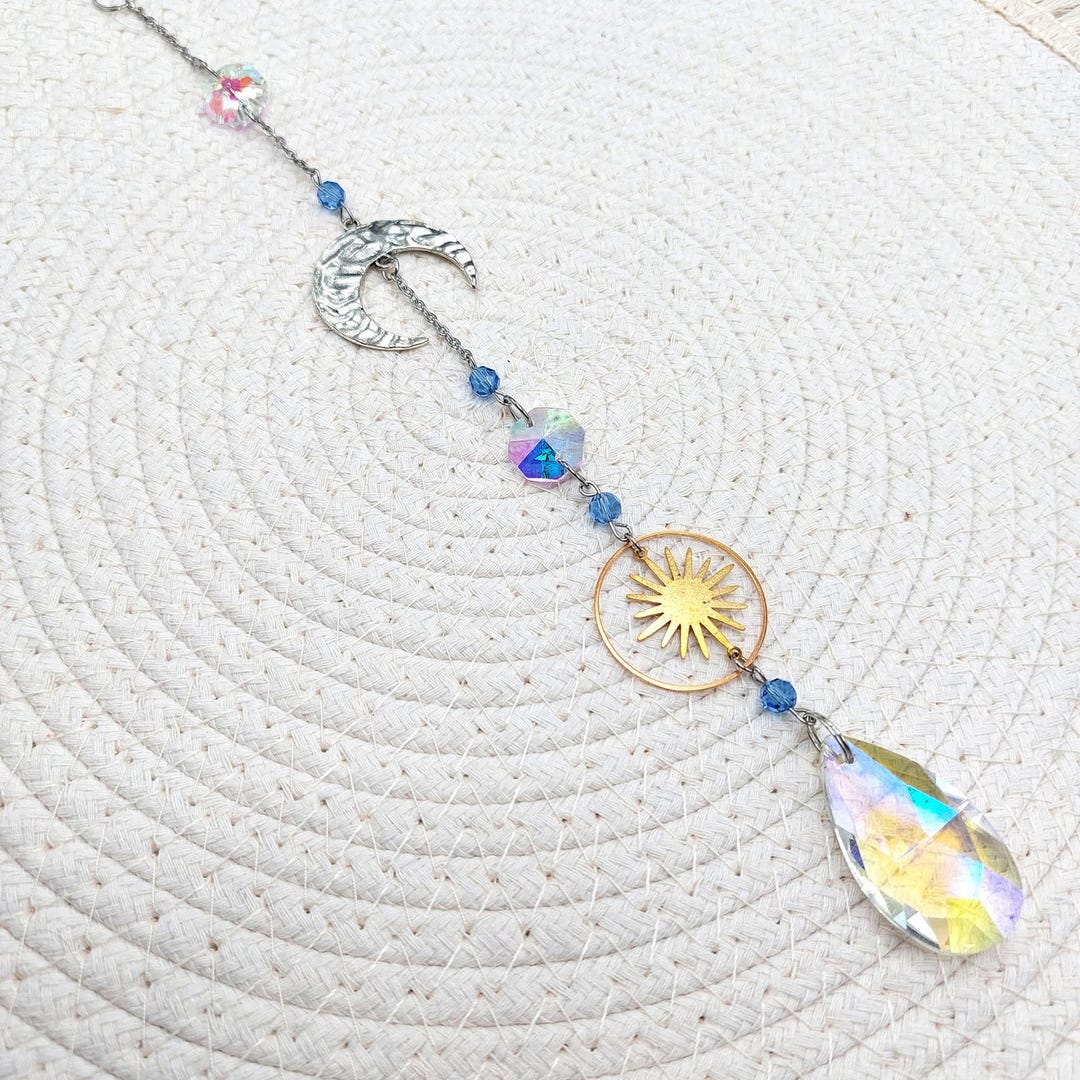 Suncatcher Moon, Sun and Rainbow Crystal - Wiccan Suncatcher ...