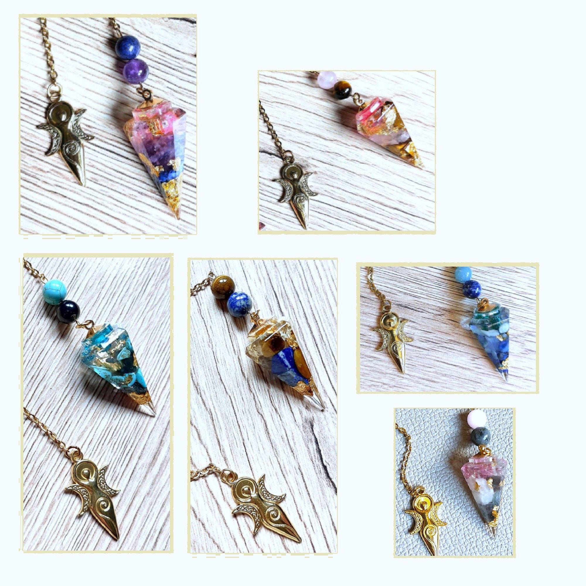 Divination Pendulum Natural Stones to Select, Stainless Steel, Resin ...
