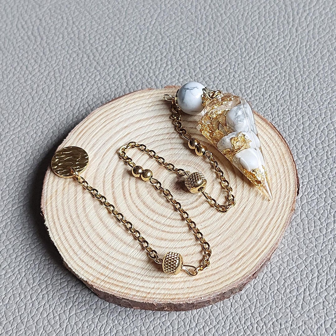 Golden Divinatory Pendulum and Howlite Stone - Resin Pendulum, Gold ...
