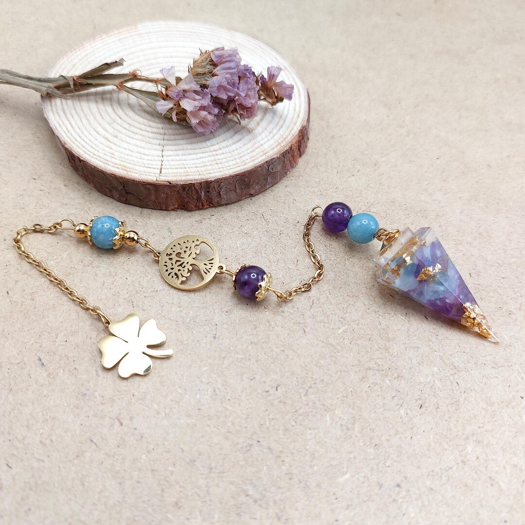 Divinatory Pendulum "light of Awakening" Tree of Life, Clover, Amethyst ...