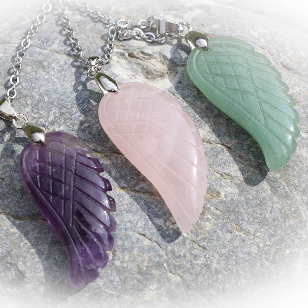 Natural Stone Angel Wing Necklace Angel Wing Pendant - Etsy