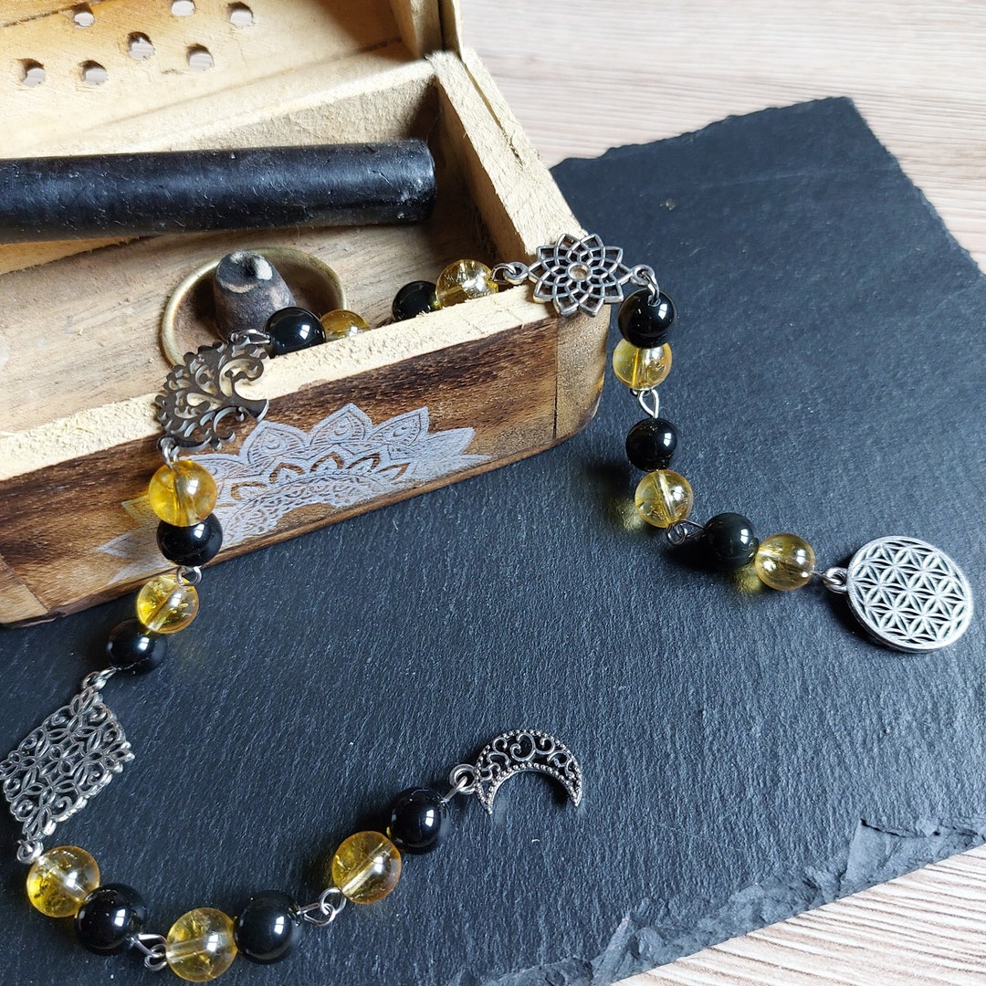 Citrine Obsidian Witch Ladder Wicca Ladder Pagan Prayer Beads ...