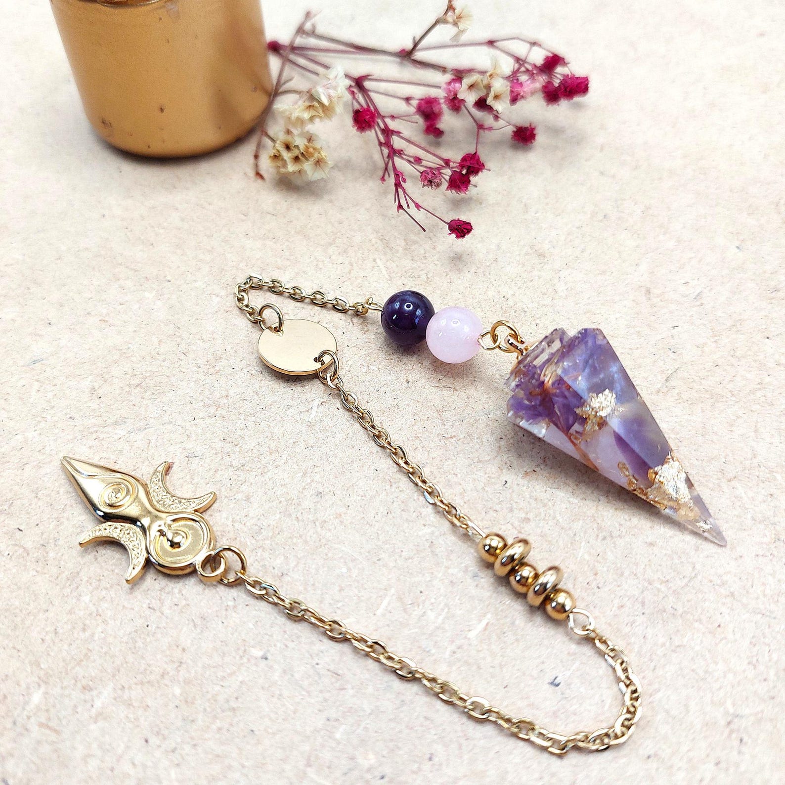Divination Pendulum Natural Stones to Select, Stainless Steel, Resin ...