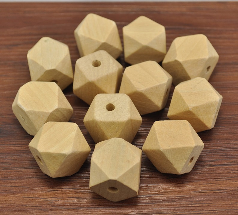 100pcs Natural Polyhedron Faceted Cube Wooden Beads 20mm,geometric Wood ...
