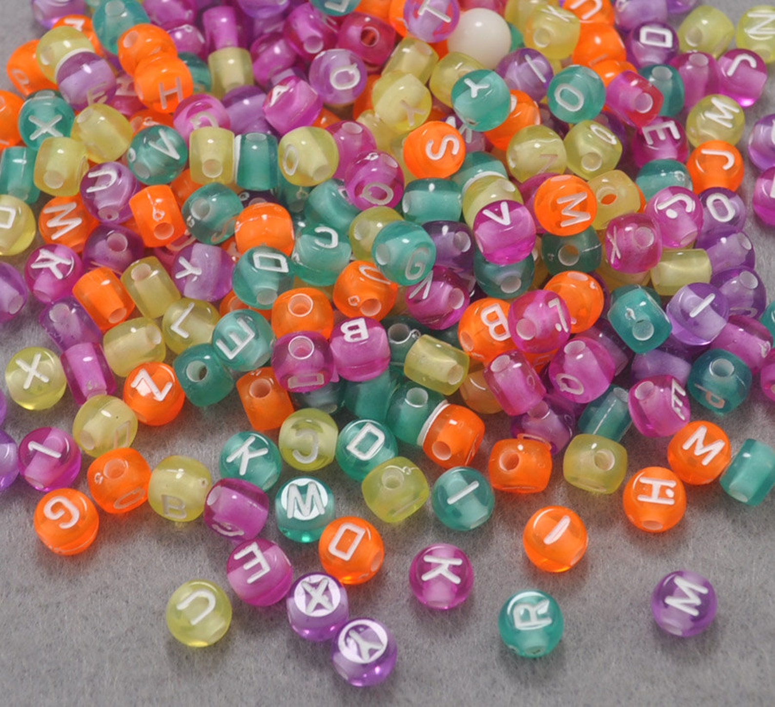200pcs Alphabet Beads,7mm Brightly Colorful Round Beads,white Color ...